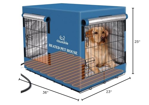 Heated Dog House for Outdoor, Dog Crate Kit for Small Medium Intermediate Dogs, 2 Doors Heavy-Duty Dog Kennel Value Pack with Insulated Crate Cover & Bed & Adjustable Pet Heating Pad (36 Inch Kit)