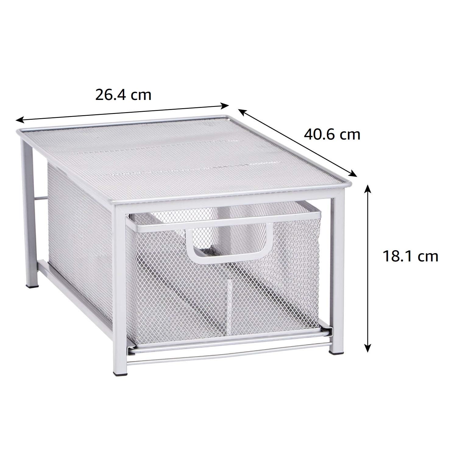 Amazon Basics Mesh Sliding Basket Drawer Storage Shelf Organizer, Silver