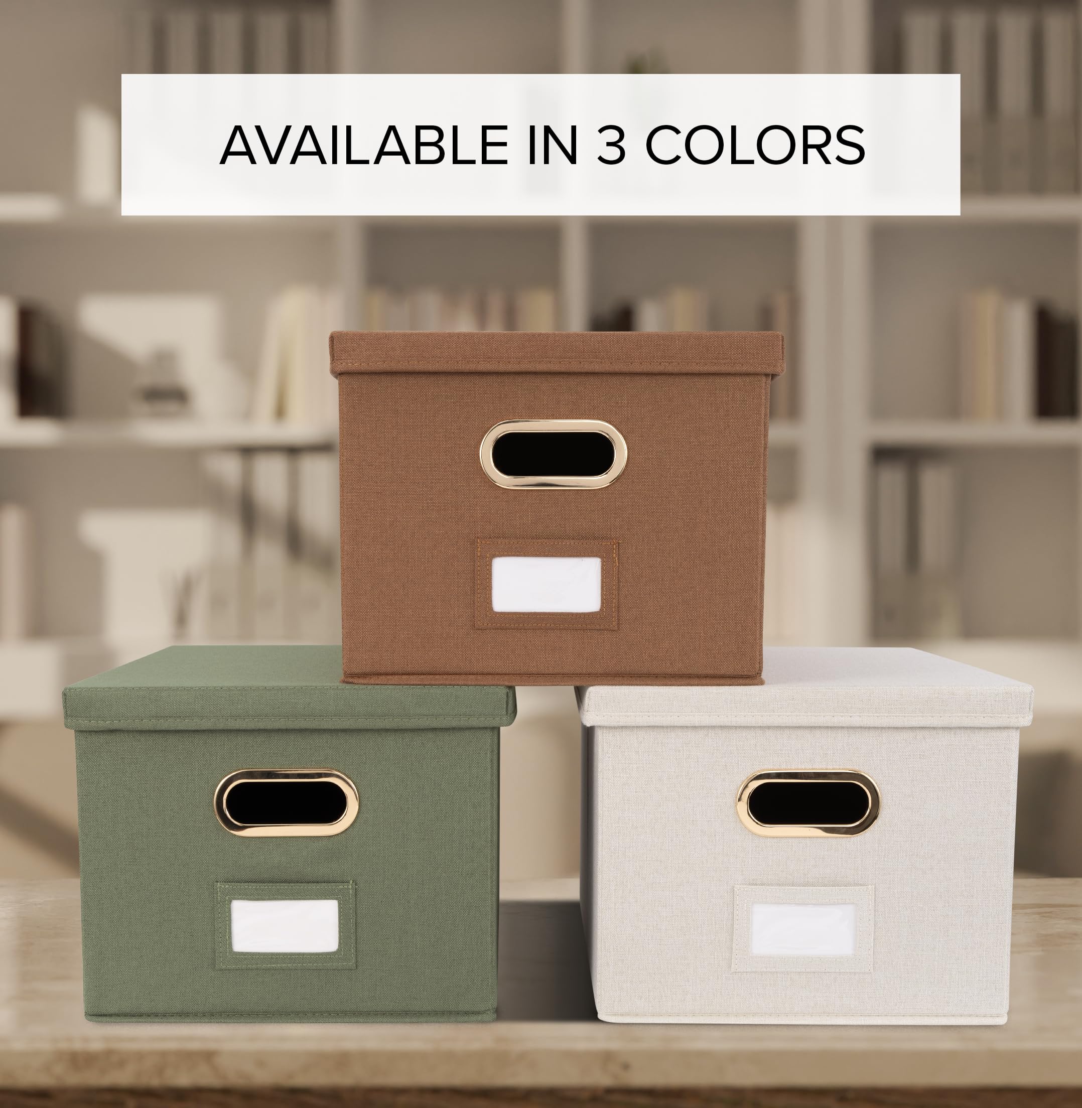Decorative File Box Organizer Set of 2 - Collapsible Linen File Cabinet for Easy File Folder Storage - Store All Your Documents and File Folders in Style