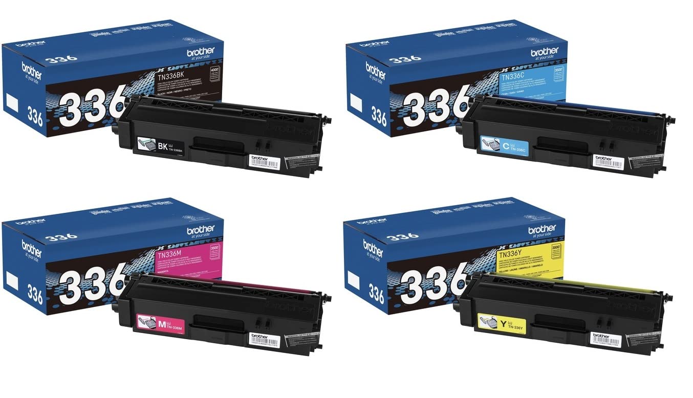 Brother TN336BK, TN336C, TN336M, TN336Y High Yield Black, Cyan, Magenta and Yellow Toner Cartridge Set