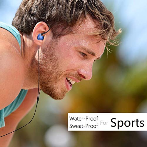 Granvela GV1 HD Classic Sports Earphones IPX5 Waterproof Running Earbuds Wired with Mic, Memory Wire Earhook and Clip - Blue