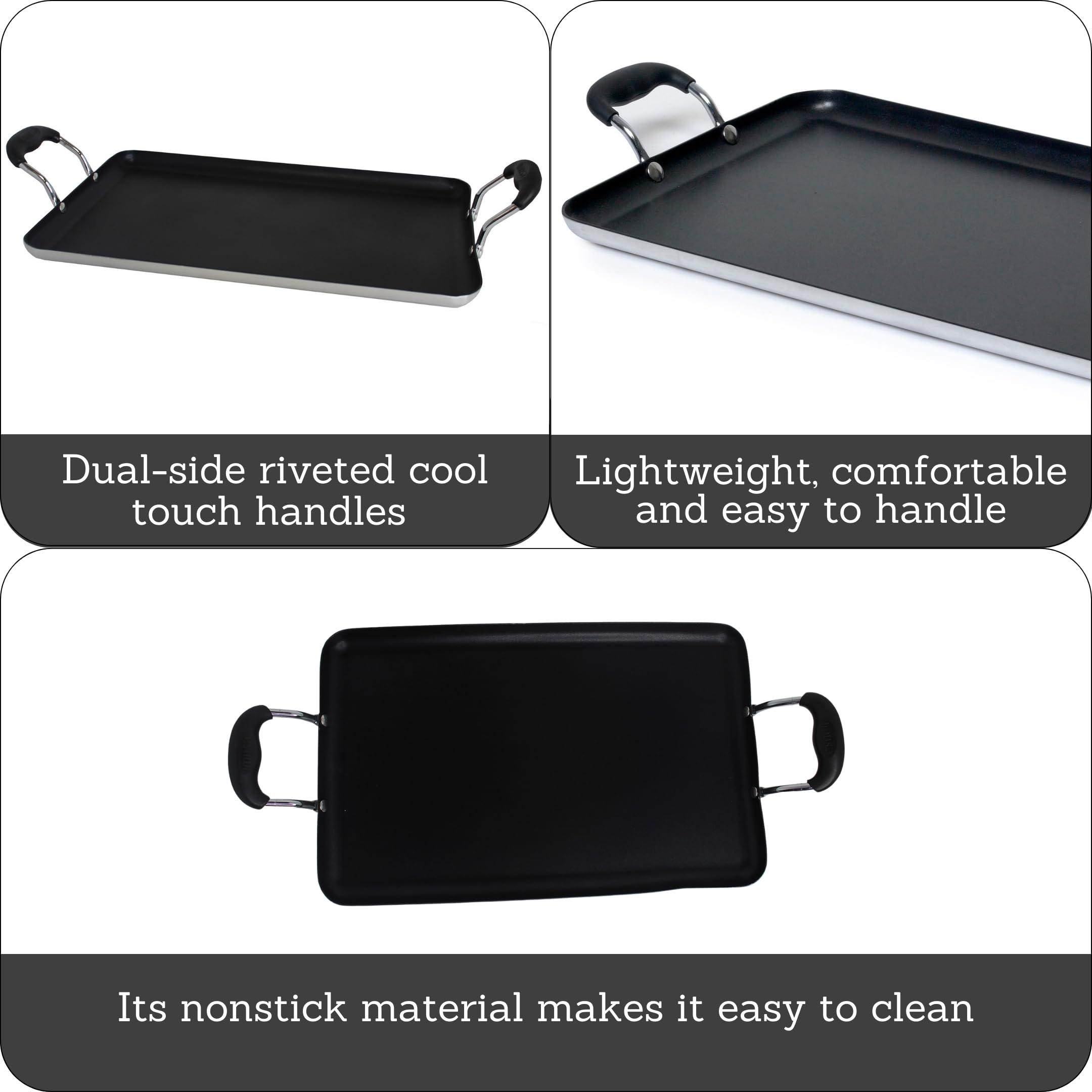 IMUSA USA, Black IMU-1818TGT Soft Touch Double Burner/Griddle, 20" X 12"