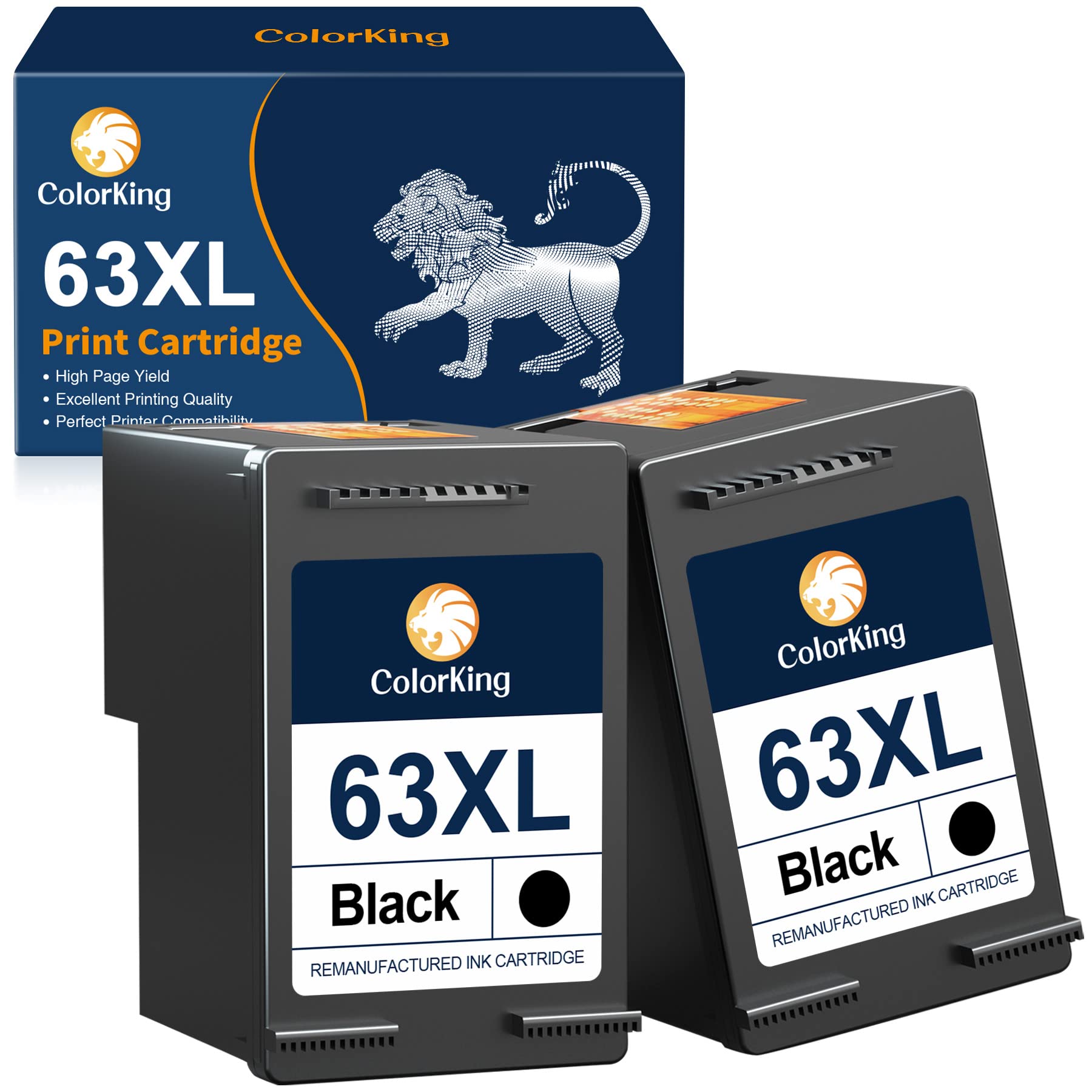 Colorking Remanufactured Replacement for HP 63XL Black Ink Cartridge 63 Ink Cartridges for HP Printers OfficeJet 3830 4650 4652 4655 5200 5255 5258 Envy 4520 4512 DeskJet 1112 2132 3630 (2 Black)