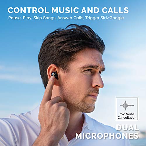 Duet 50 Pro β Sweatproof Wireless Bluetooth Earbuds. 130 Hour Long Battery Life for iPhone, Android. Mini Charging Case, TWS Headphones with Microphone, Gift for Runners