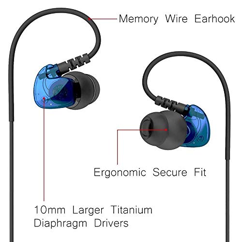 Granvela GV1 HD Classic Sports Earphones IPX5 Waterproof Running Earbuds Wired with Mic, Memory Wire Earhook and Clip - Blue