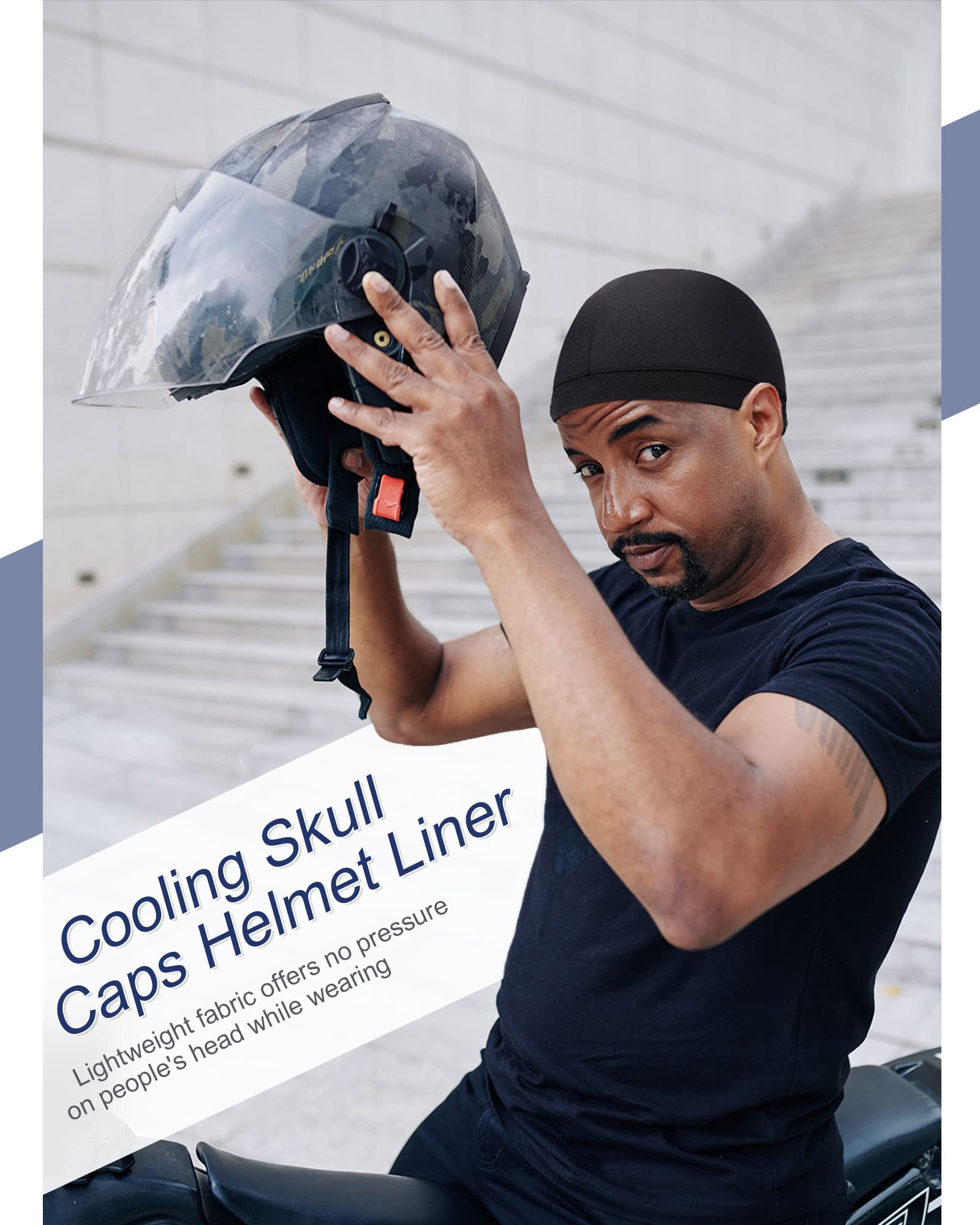9 Pcs Cooling Skull Cap Camo Liner Sweat Wicking Lightweight Cycling Cap Running Head hat for Men Women(Solid Style)