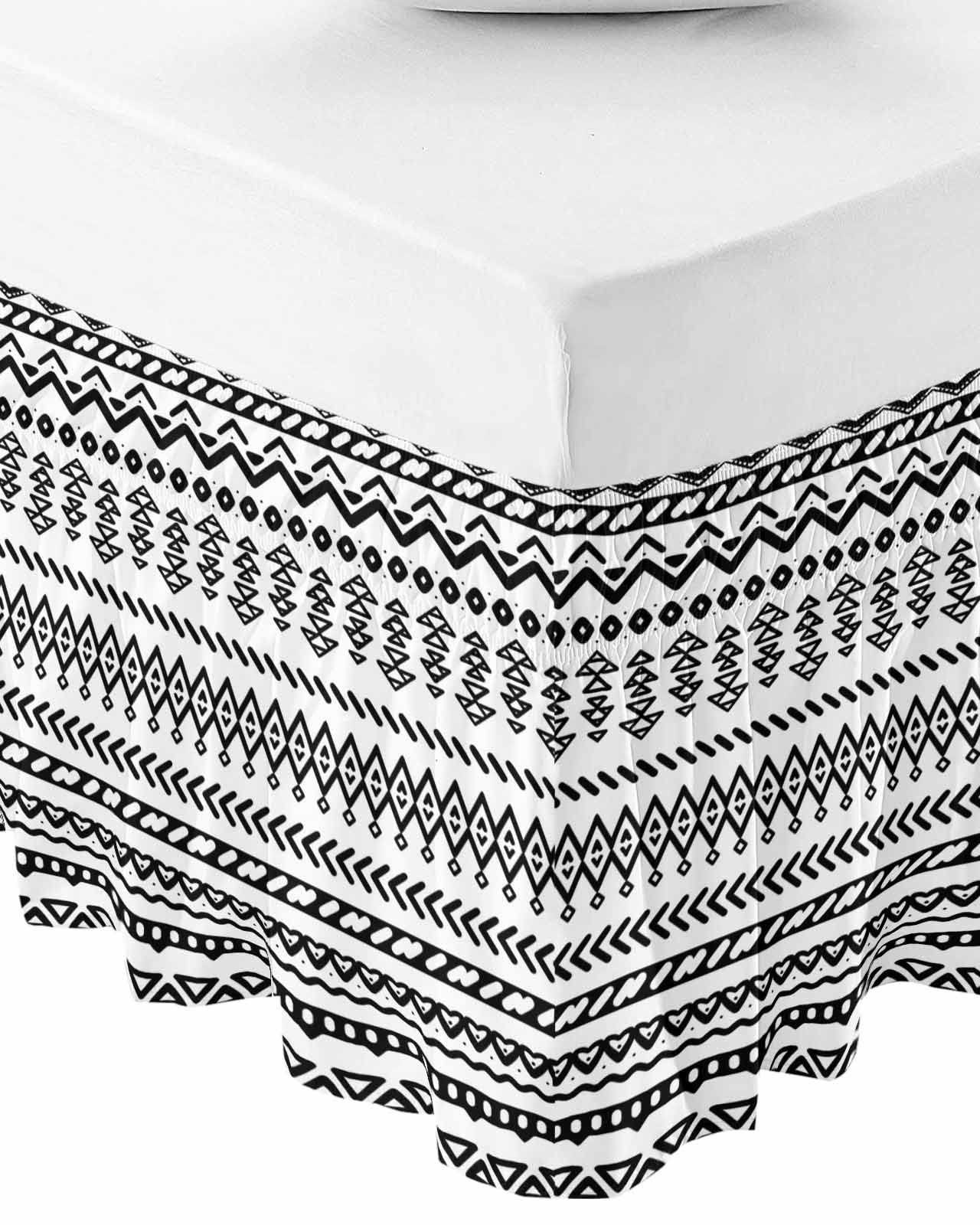 Bohemia Stripes Bed Skirt Cal King Size 18 Inch Drop, Adjustable & Elastic Wrap Around Bed Skirts Pleated Luxury Dust Ruffles for Twin Full Queen Cal King Base Bed, Modern Boho Geometric Black Lines