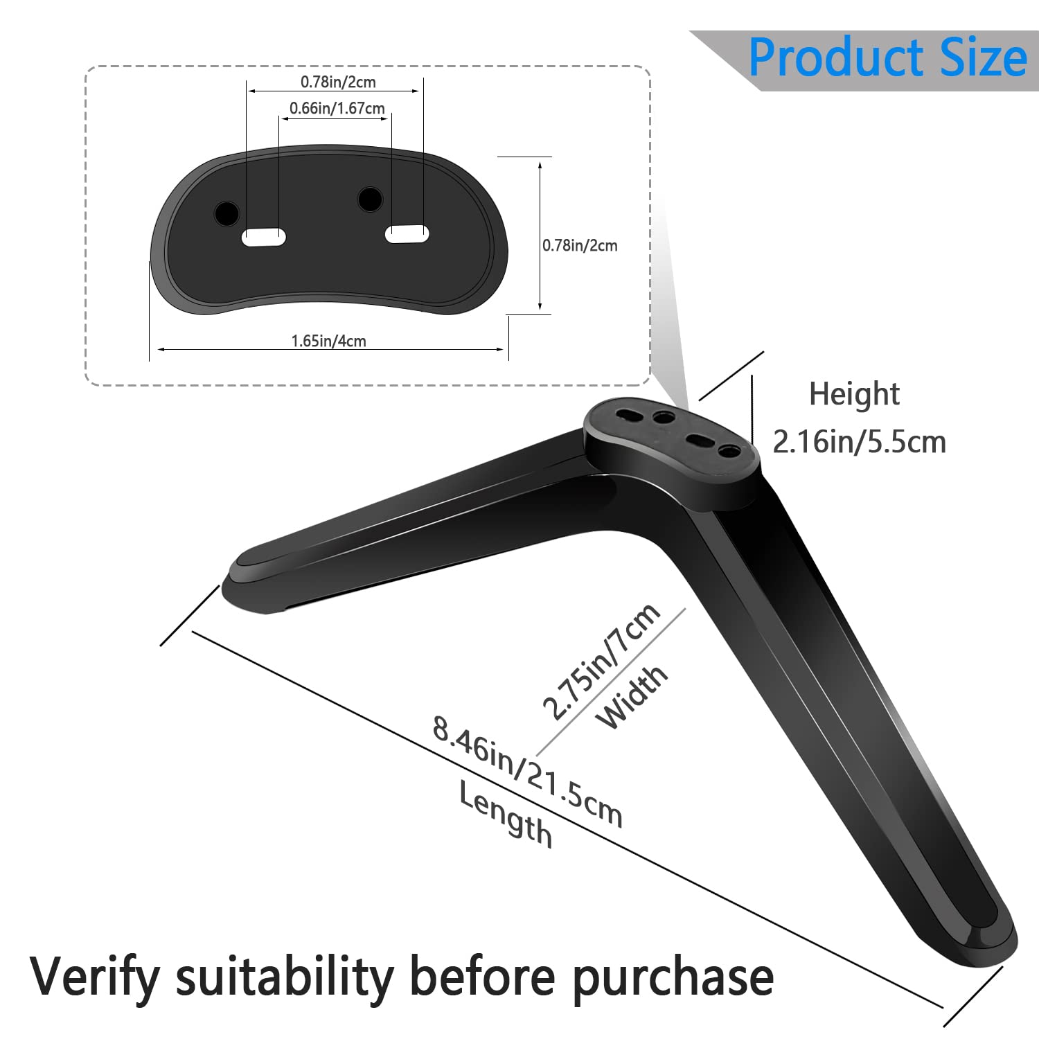 Universal TV Stand Legs,Table Top TV Stand Base Replacement Legs for Most 27 to 55 Inch LCD LED LG Sony VIZIO TCL KONKA TVs, with Cable Management, Hold up to 99lbs - Black