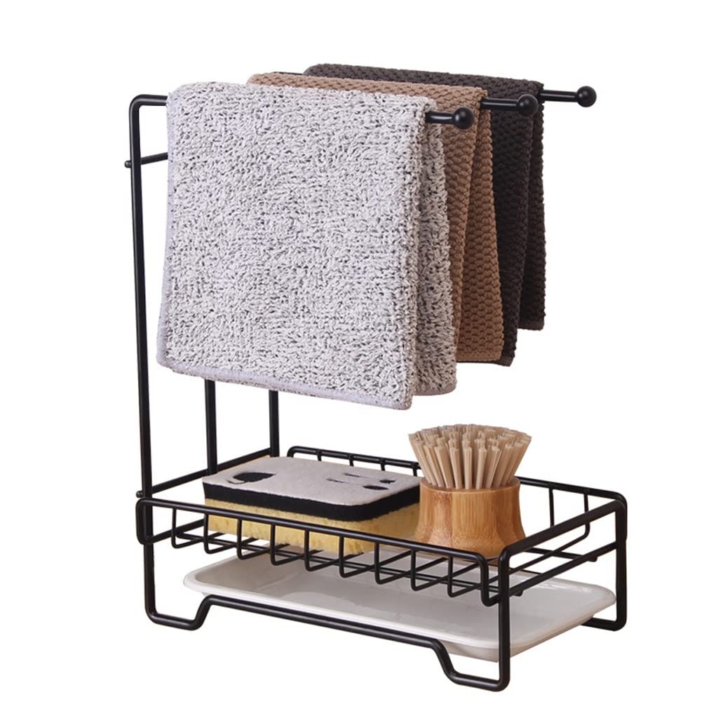 LUVADU ZCX Sink Organizer Sink Kitchen Towel Rack,Sponge Brush Holder with Drain Tray for Kitchen Bathroom Storage Soap Dispenser Organizer