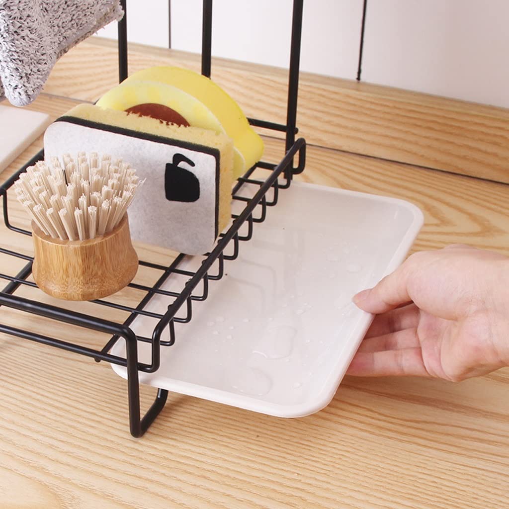 LUVADU ZCX Sink Organizer Sink Kitchen Towel Rack,Sponge Brush Holder with Drain Tray for Kitchen Bathroom Storage Soap Dispenser Organizer