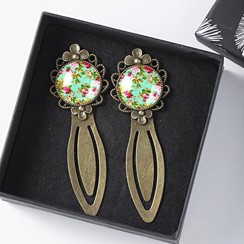 Floral Flower Vintage Bookmark Gift Box Set for Students Teachers School Library Page Holder with Crystal Glass