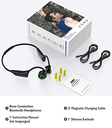 NAGFAK Bone Conduction Headphones Bluetooth Open Ear Running Headset Wireless with Mic Headphones Sport IP67 Waterproof Headphone Built-in 16GB Memory Cool Breathing Light