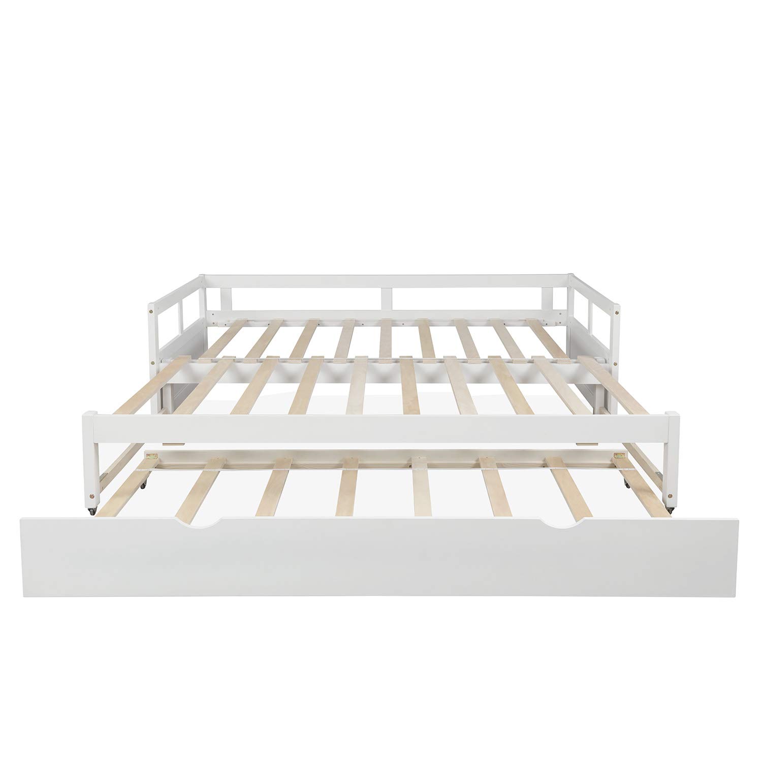 Flieks Daybed with Trundle Bed Twin to King Design Sofa Bed, 78.2" L x 79" W Extendable Bed Daybed for Bedroom Living Room (White)
