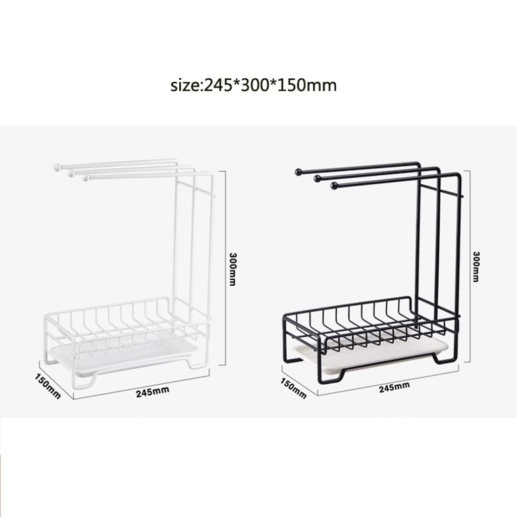 LUVADU ZCX Sink Organizer Sink Kitchen Towel Rack,Sponge Brush Holder with Drain Tray for Kitchen Bathroom Storage Soap Dispenser Organizer
