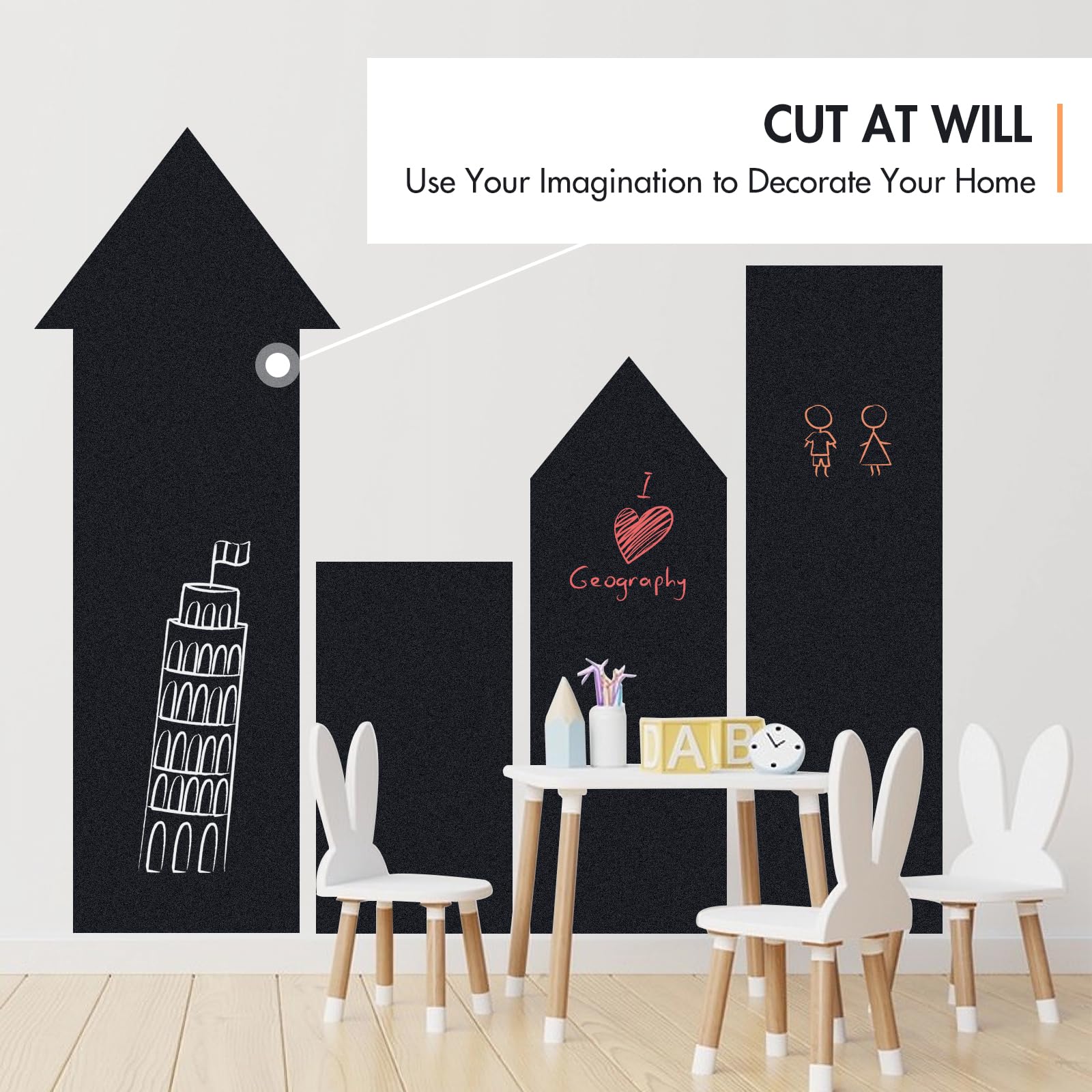 Chalkboard Wallpaper Stick and Peel: Contact Paper 17.7 X 78.7 Inches Classroom Chalkboard Stickers Chalk Board Paint Self Adhesive Wall Paper with 5 Colorful Chalks