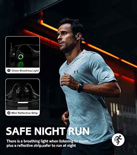NAGFAK Bone Conduction Headphones Bluetooth Open Ear Running Headset Wireless with Mic Headphones Sport IP67 Waterproof Headphone Built-in 16GB Memory Cool Breathing Light
