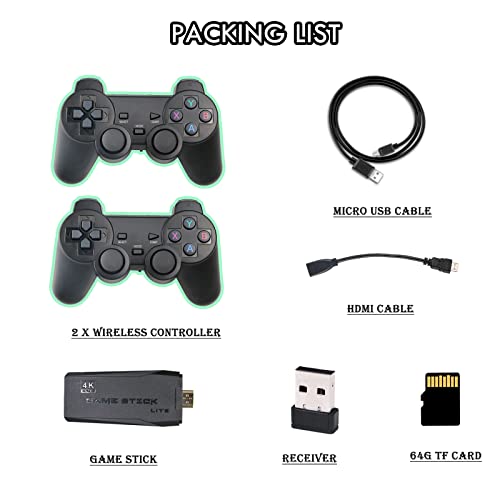 Trovono Wireless Retro Game Console,Built in 10000+ Classic Games,9 Emulators,Plug and Play Video Game Stick 4K High Definition HDMI Output for TV with Dual 2.4G Wireless Controllers