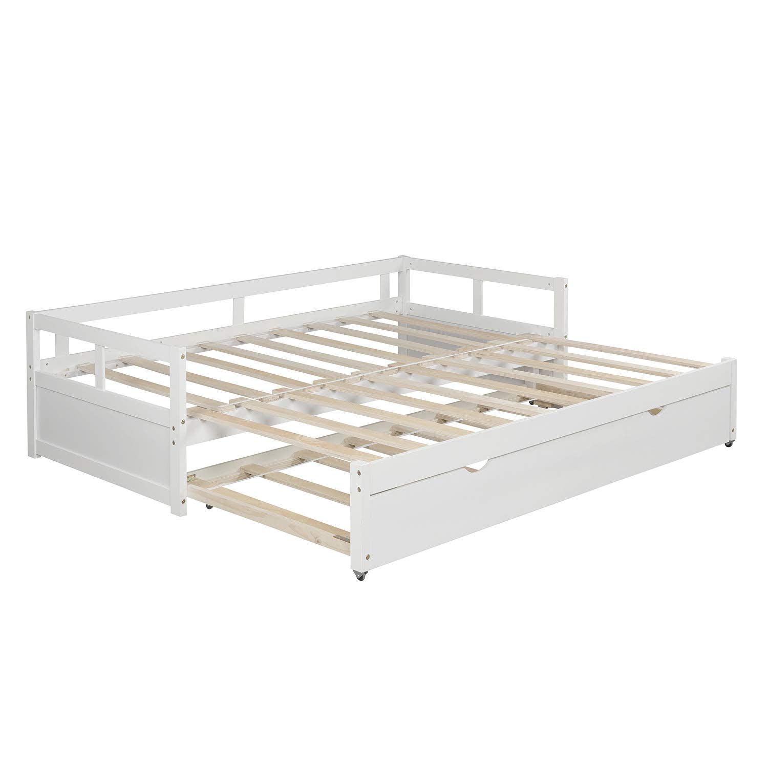 Flieks Daybed with Trundle Bed Twin to King Design Sofa Bed, 78.2" L x 79" W Extendable Bed Daybed for Bedroom Living Room (White)