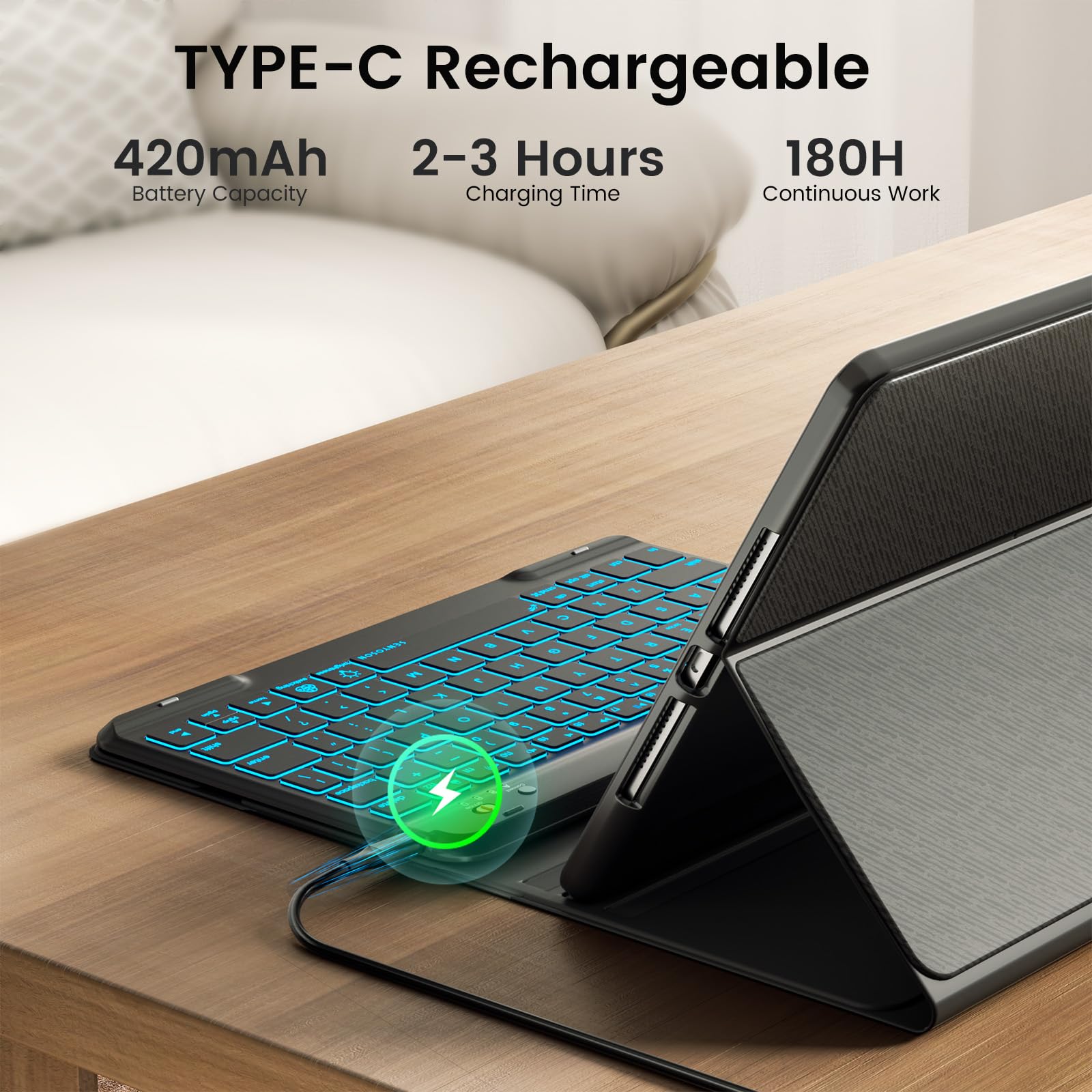 BLUTLOTUS for iPad 9th Generation Case with Keyboard 10.2 Inch - Backlit Wireless Detachable Folio Keyboard Cover with Pencil Holder for iPad 8th Gen/7th Gen/iPad Pro 10.5"/iPad Air 3rd Gen (Black)