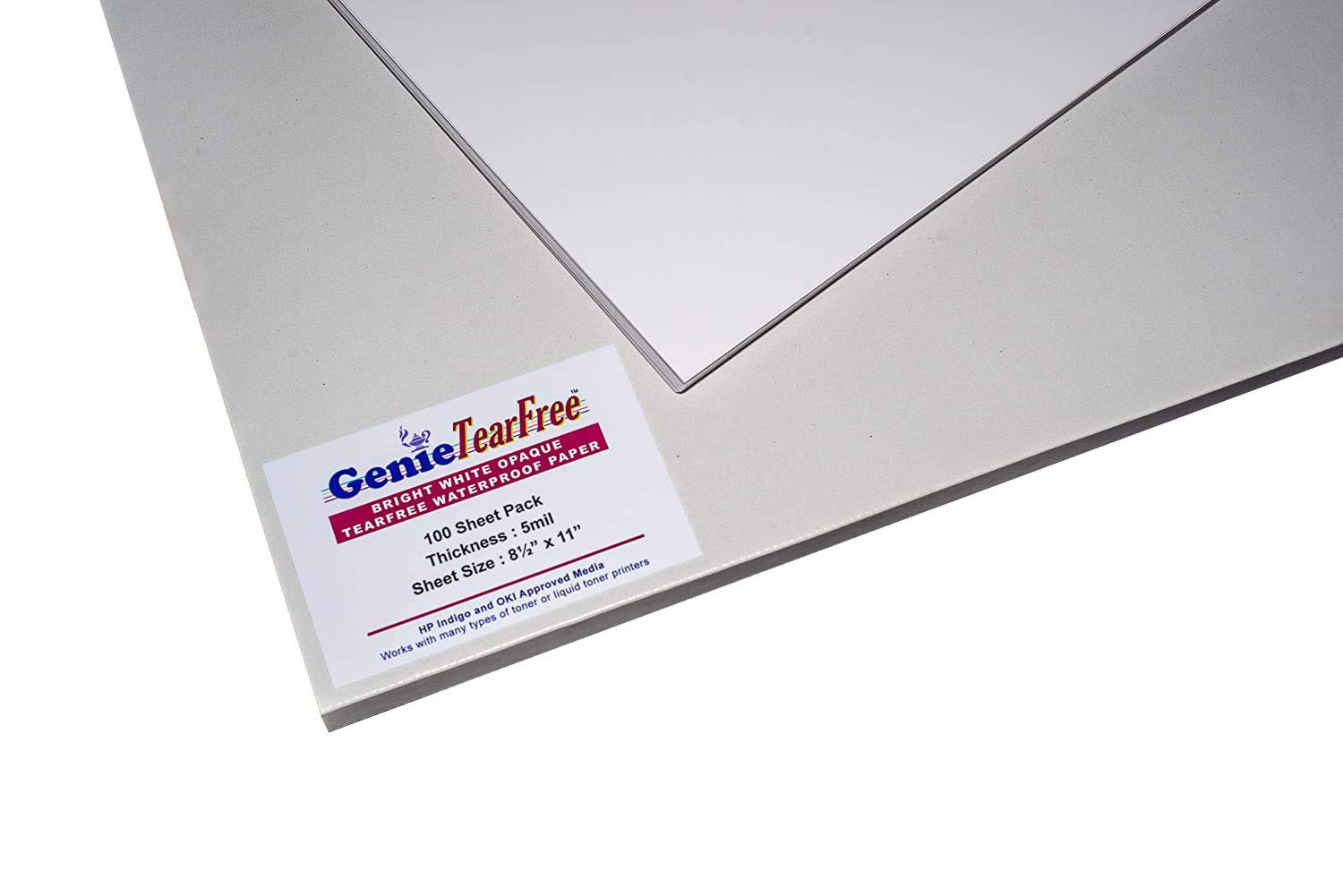 GENIE TEARFREE WATERPROOF LASER PRINTER PAPER, 8 1/2 X 11, 5 MIL, 100 SHEETS