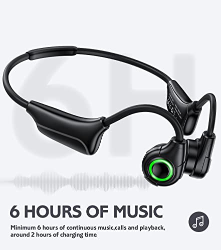 NAGFAK Bone Conduction Headphones Bluetooth Open Ear Running Headset Wireless with Mic Headphones Sport IP67 Waterproof Headphone Built-in 16GB Memory Cool Breathing Light