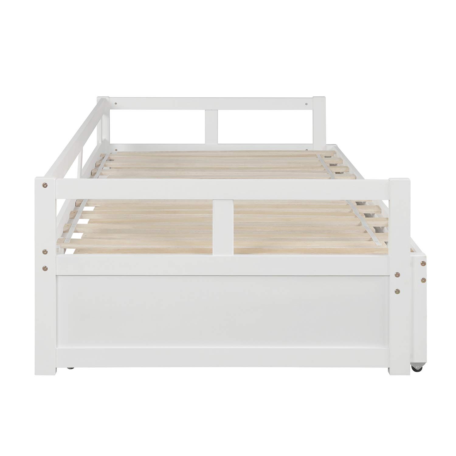 Flieks Daybed with Trundle Bed Twin to King Design Sofa Bed, 78.2" L x 79" W Extendable Bed Daybed for Bedroom Living Room (White)
