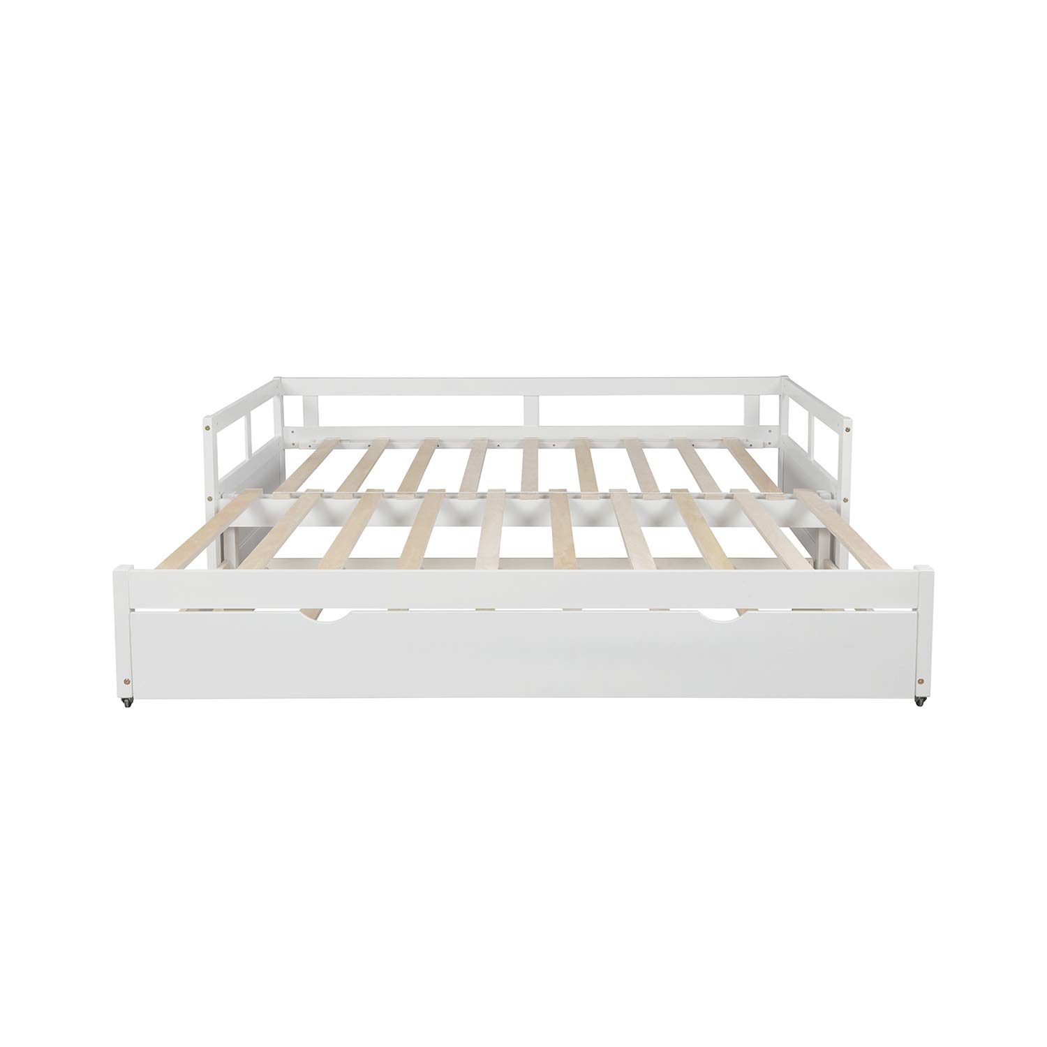 Flieks Daybed with Trundle Bed Twin to King Design Sofa Bed, 78.2" L x 79" W Extendable Bed Daybed for Bedroom Living Room (White)