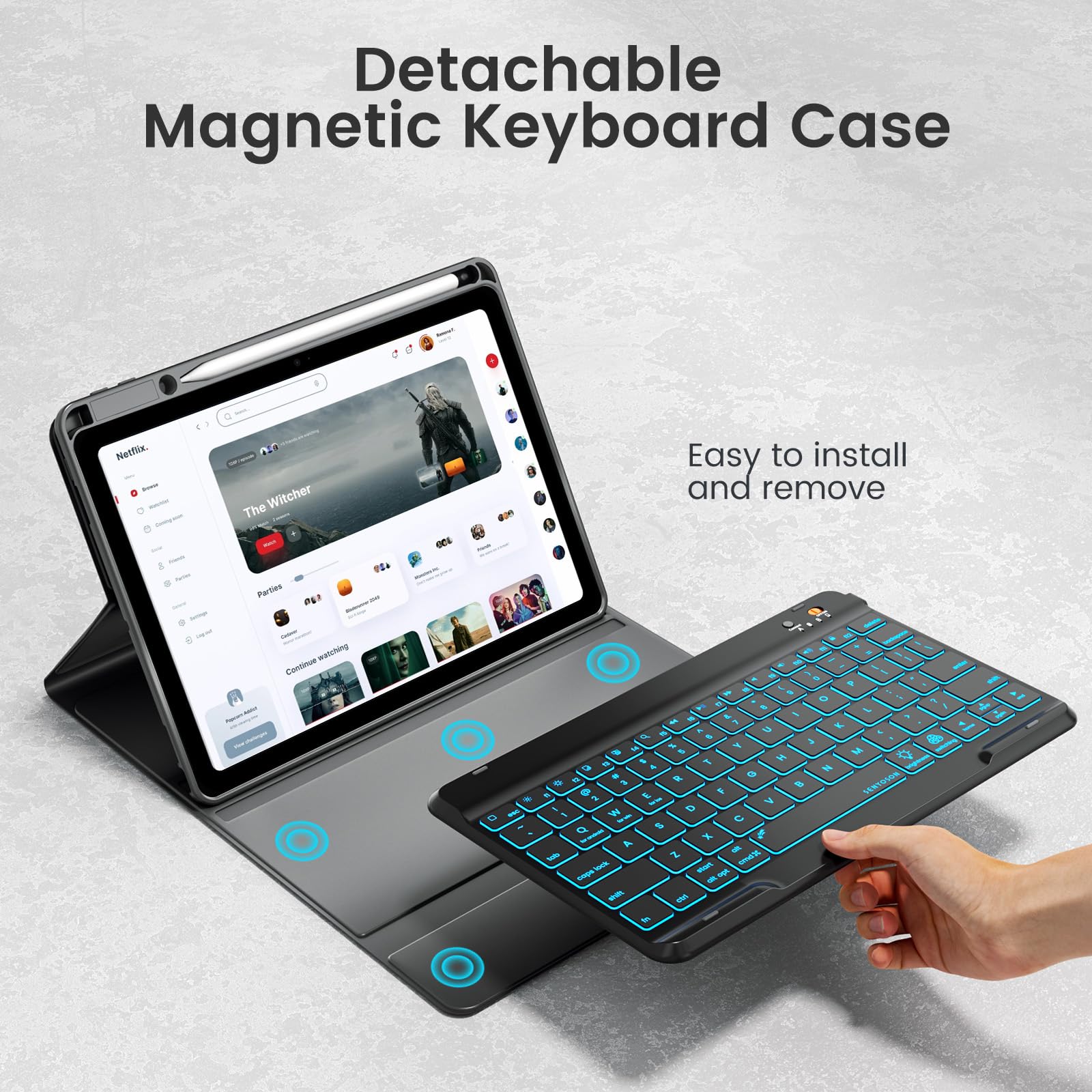 BLUTLOTUS for iPad 9th Generation Case with Keyboard 10.2 Inch - Backlit Wireless Detachable Folio Keyboard Cover with Pencil Holder for iPad 8th Gen/7th Gen/iPad Pro 10.5"/iPad Air 3rd Gen (Black)