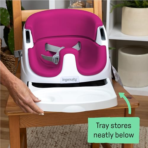 Ingenuity Baby Base 2-in-1 Booster Feeding and Floor Seat with Self-Storing Tray - Pink Flambe