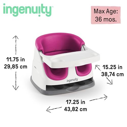 Ingenuity Baby Base 2-in-1 Booster Feeding and Floor Seat with Self-Storing Tray - Pink Flambe