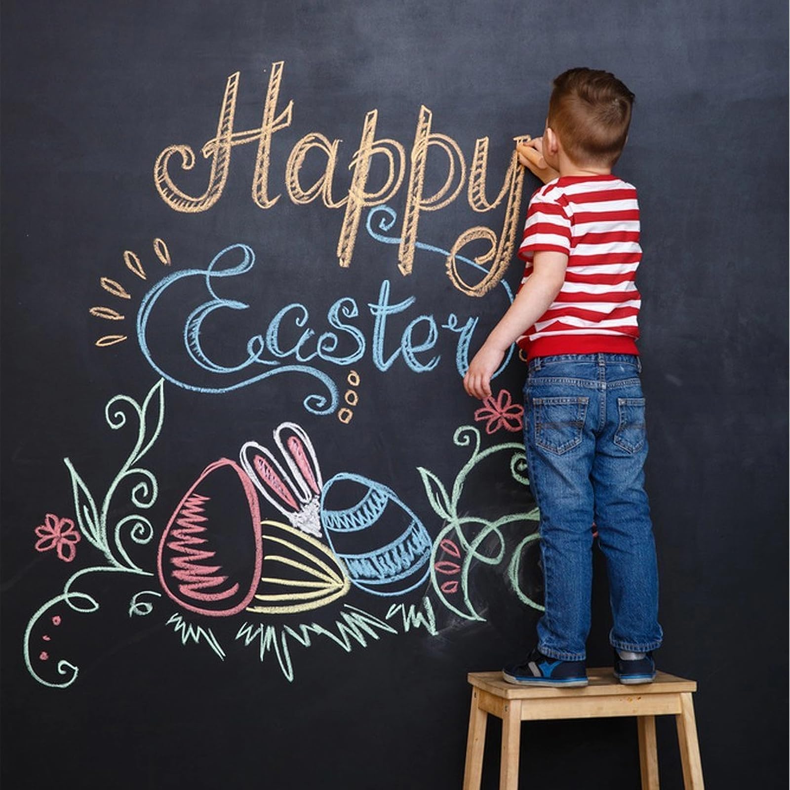 Chalkboard Wallpaper Stick and Peel: Contact Paper 17.7 X 78.7 Inches Classroom Chalkboard Stickers Chalk Board Paint Self Adhesive Wall Paper with 5 Colorful Chalks