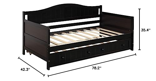 Merax Classic Wood Daybed with Trundle Twin to King Day Bed Frame No Box Spring Needed