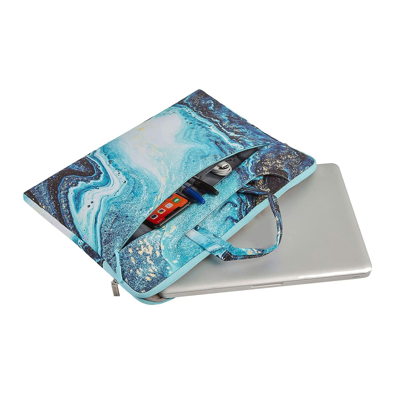 MOSISO Laptop Shoulder Bag Compatible with MacBook Air/Pro, 13-13.3 inch Notebook, Compatible with MacBook Pro 14 M4 M3 M2 M1 2025-2021, Creative Wave Marble Carrying Briefcase Handbag Sleeve Case