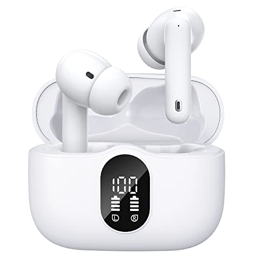Wireless Earbuds Bluetooth Headphones LED Power Display Earphones Active Noise Cancelling Ear Buds with Charging Case Bluetooth 5.3 Hi-Fi Stereo in-Ear Earbuds for iPhone/Android/Windows (White)
