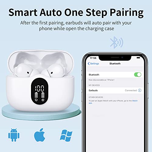Wireless Earbuds Bluetooth Headphones LED Power Display Earphones Active Noise Cancelling Ear Buds with Charging Case Bluetooth 5.3 Hi-Fi Stereo in-Ear Earbuds for iPhone/Android/Windows (White)