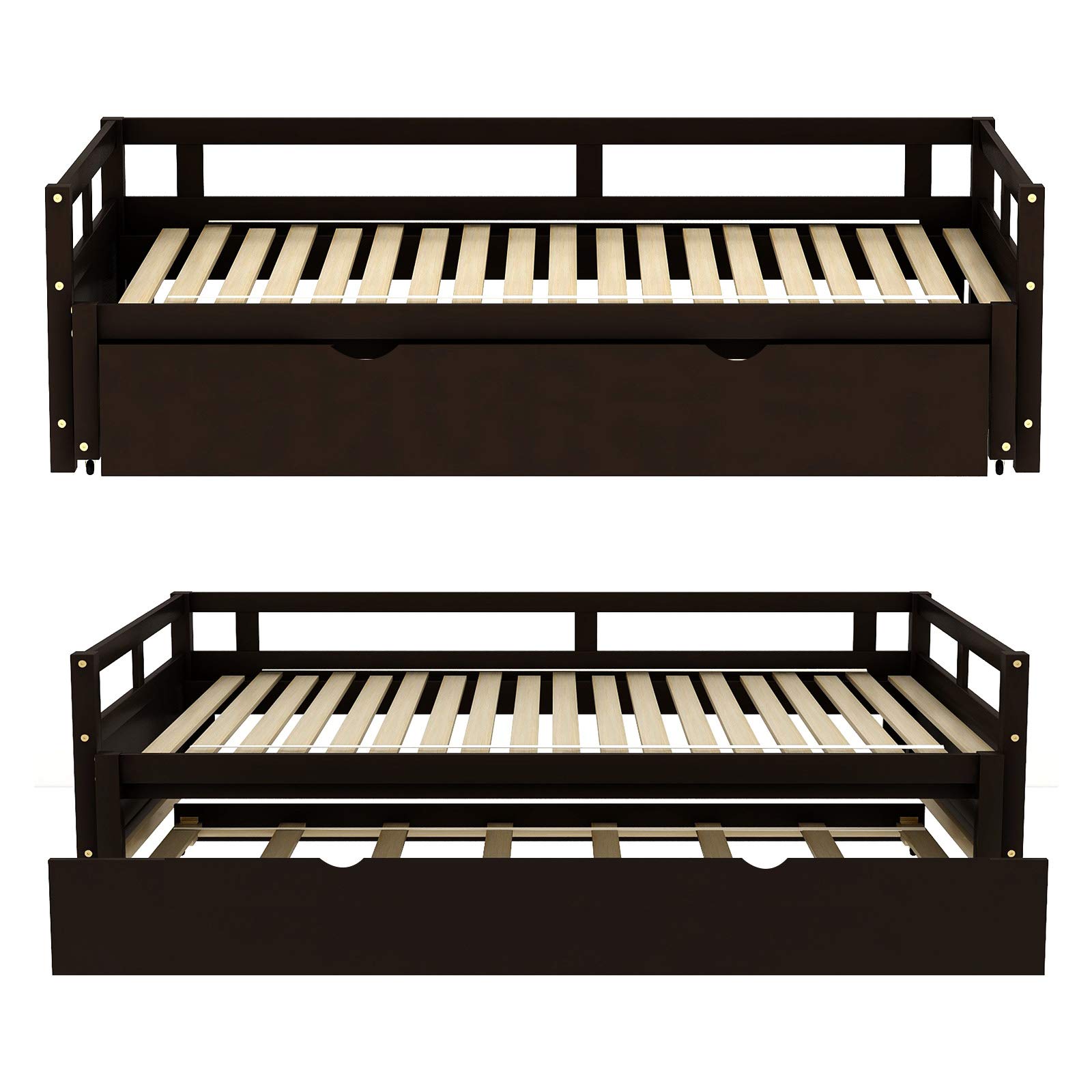Harper & Bright Designs DayBed with A Trundle,Twin to King Bed with Trundle for Kids, No Box Spring Needed,Espresso
