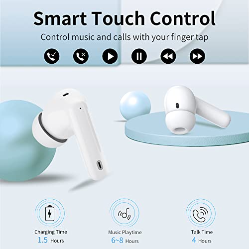 Wireless Earbuds Bluetooth Headphones LED Power Display Earphones Active Noise Cancelling Ear Buds with Charging Case Bluetooth 5.3 Hi-Fi Stereo in-Ear Earbuds for iPhone/Android/Windows (White)