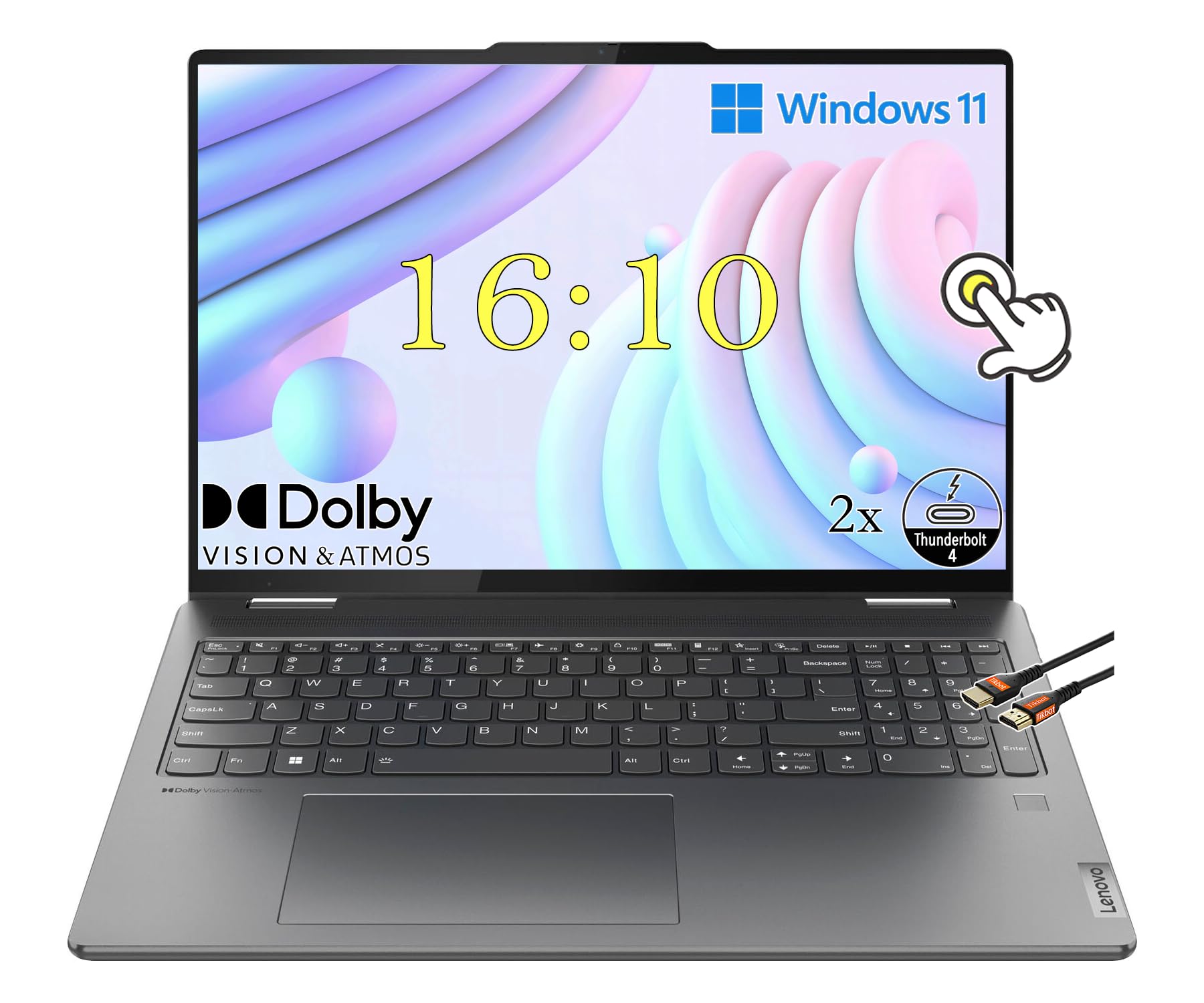 LENOVO Yoga 7I 16" 2-in-1 WUXGA 16:10 Touchscreen Laptop, Intel Core I5-1335U, Fingerprint Reader, Backlit KB, 2xThunderbolt, Wi-Fi 6E, Storm Grey, Win 11 W/Stylus Pen (8GB RAM | 512GB PCIe SSD)