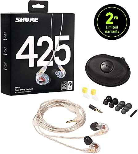 Shure SE425 PRO Wired Earbuds - Professional Sound Isolating Earphones with Detailed Sound, Dual-Driver Hybrid, Secure in-Ear Fit, Detachable Cable, Durable Quality - Clear (SE425-CL)