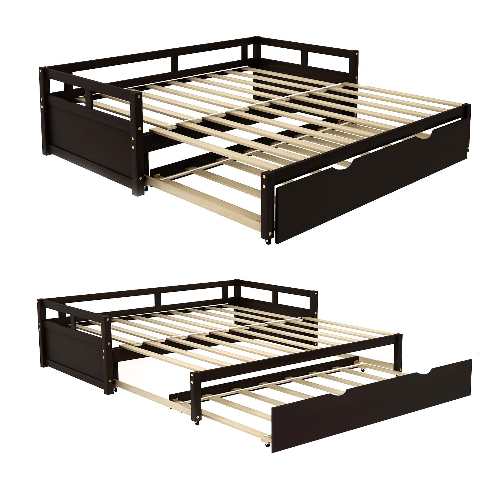 Harper & Bright Designs DayBed with A Trundle,Twin to King Bed with Trundle for Kids, No Box Spring Needed,Espresso