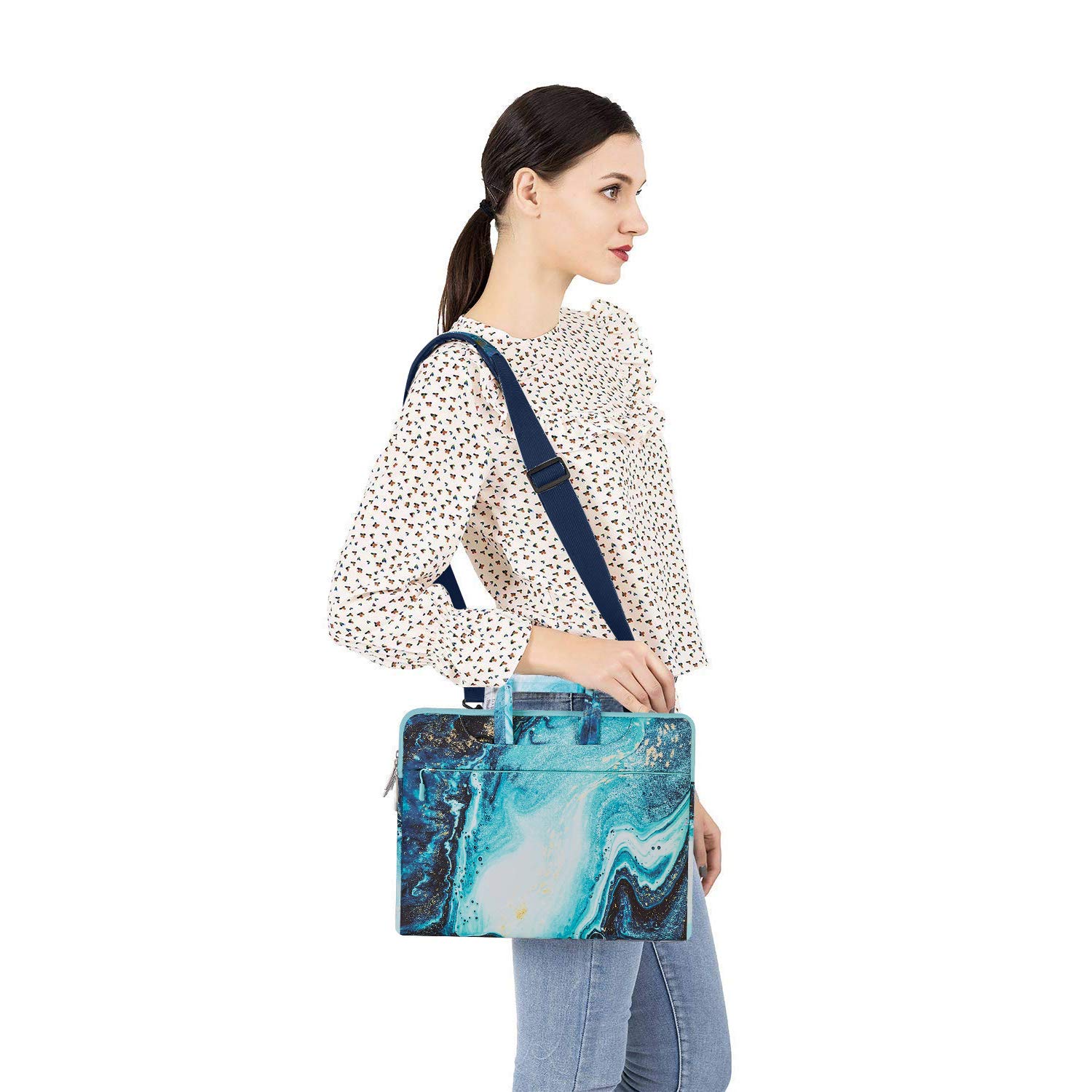 MOSISO Laptop Shoulder Bag Compatible with MacBook Air/Pro, 13-13.3 inch Notebook, Compatible with MacBook Pro 14 M4 M3 M2 M1 2025-2021, Creative Wave Marble Carrying Briefcase Handbag Sleeve Case