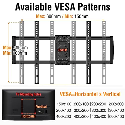 ELIVED TV Wall Mount for Most 37-82 Inch OLED QLED TVs, 8 Ball Bearings Smooth Swivel Extend for Ultra Slim Screens, Full Motion Wall Mount TV Bracket Max VESA 600x400mm, 100 lbs. Fits 16" Wood Studs