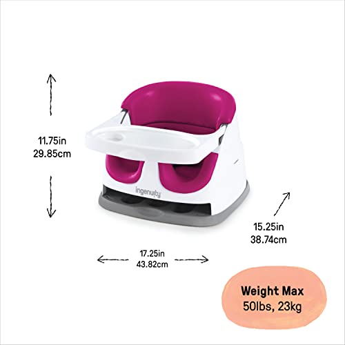 Ingenuity Baby Base 2-in-1 Booster Feeding and Floor Seat with Self-Storing Tray - Pink Flambe