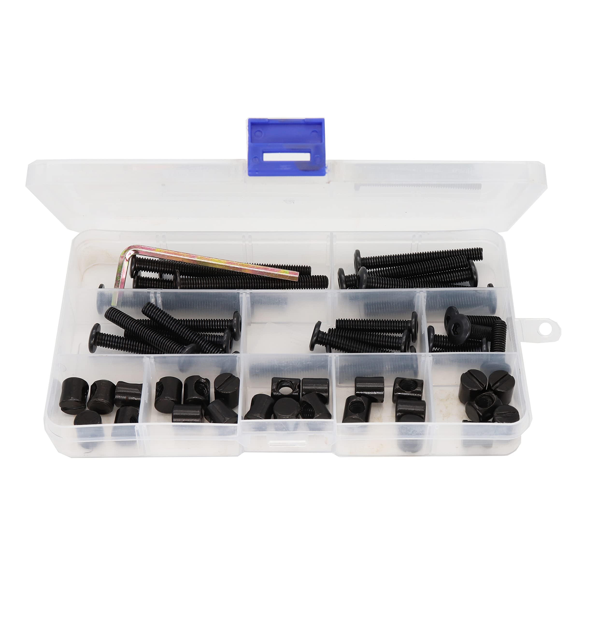 binifiMux 50pcs Crib Hardware Screws, M6 x 20mm/ 30mm/ 40mm/ 50mm/ 60mm Black Hex Socket Cap Bolts Barrel Nuts Assortment Kit for Cot Crib Bed Chairs