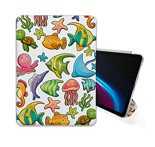 Cute Underwater World Ocean Fish case Compatible with iPad Mini Air Pro 7.9 8.3 9.7 10.2 10.9 11 12.9 inch Pattern Cover New 2022 2021 Trifold Stand 3 4 5 6 7 8 9 Generation 462 (10.2" 7/8/9 gen)