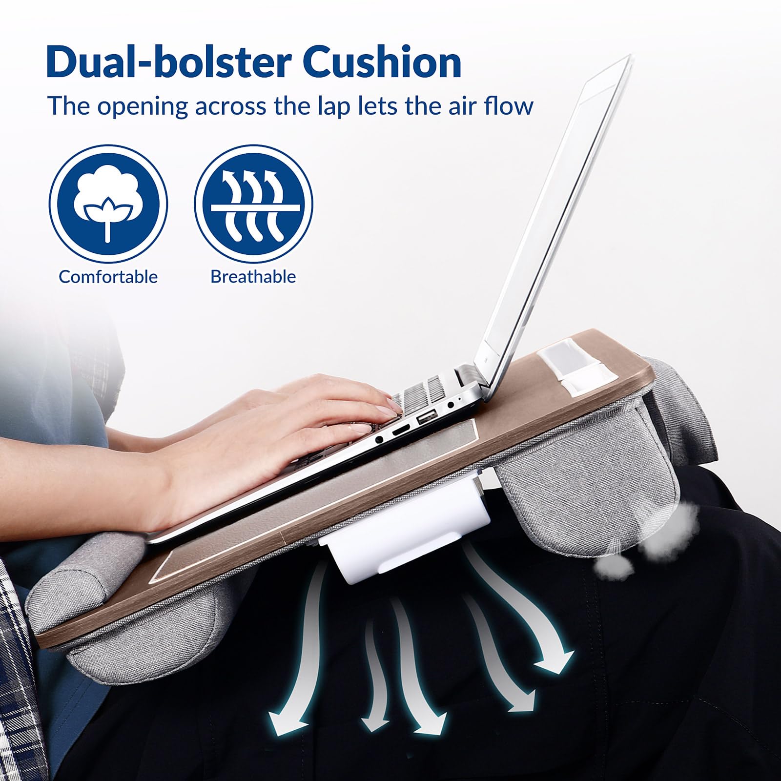 Gimars Home Office Lap Desk Fits up to 17 Inches Laptop with Dual Cushion,Wrist Rest, Built-in Mouse Pad, Tablet Phone Holder and Storage Drawer, Grey