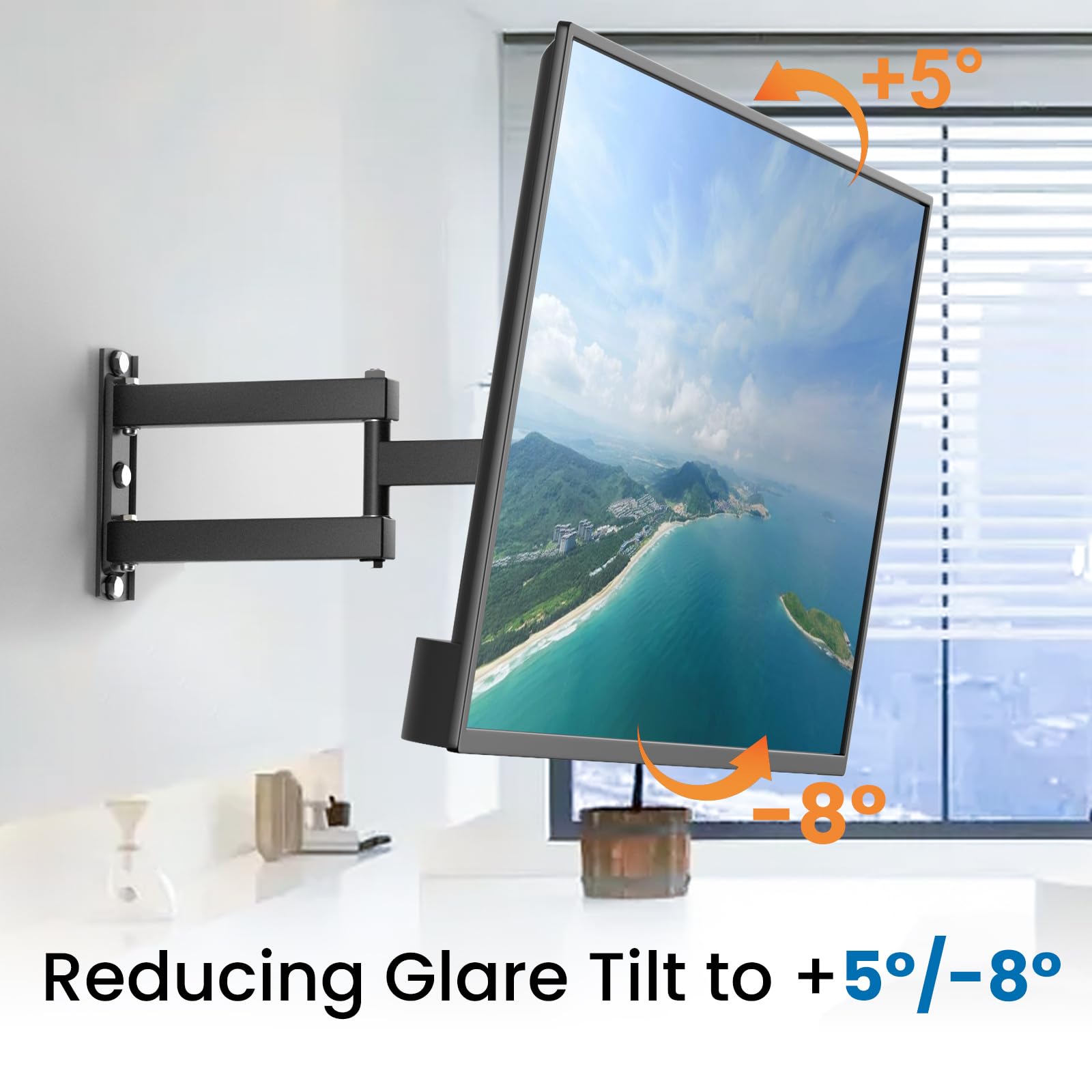 TV Wall Mount for Most 14-60 Inch TVs, Full Motion TV Mount with Perfect Center Design, Extension Tilt Swivel TV Mount Articulating Mount Max 400x400mm with Magnetic Remote Control Holder 2pcs