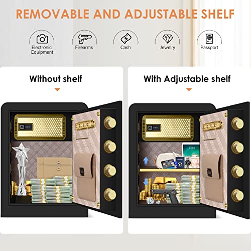 2.4 Cu ft Large Home Safe Fireproof Waterproof, Digital Security Safe Box with Combination Lock and Removable Shelf, Electronic Safe for Home Firearm Medicine Money Documents Valuables