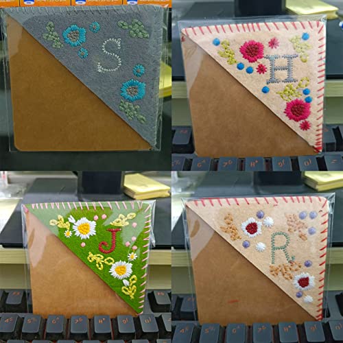 Personalized Handmade Embroidered Corner Letter Bookmark Flower Embroidery Triangle Bookmarks Gift for Book Lovers