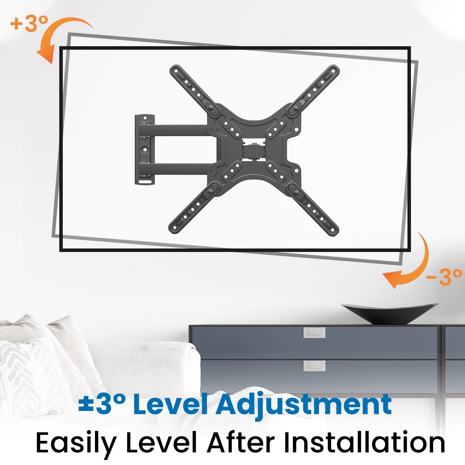 TV Wall Mount for Most 14-60 Inch TVs, Full Motion TV Mount with Perfect Center Design, Extension Tilt Swivel TV Mount Articulating Mount Max 400x400mm with Magnetic Remote Control Holder 2pcs